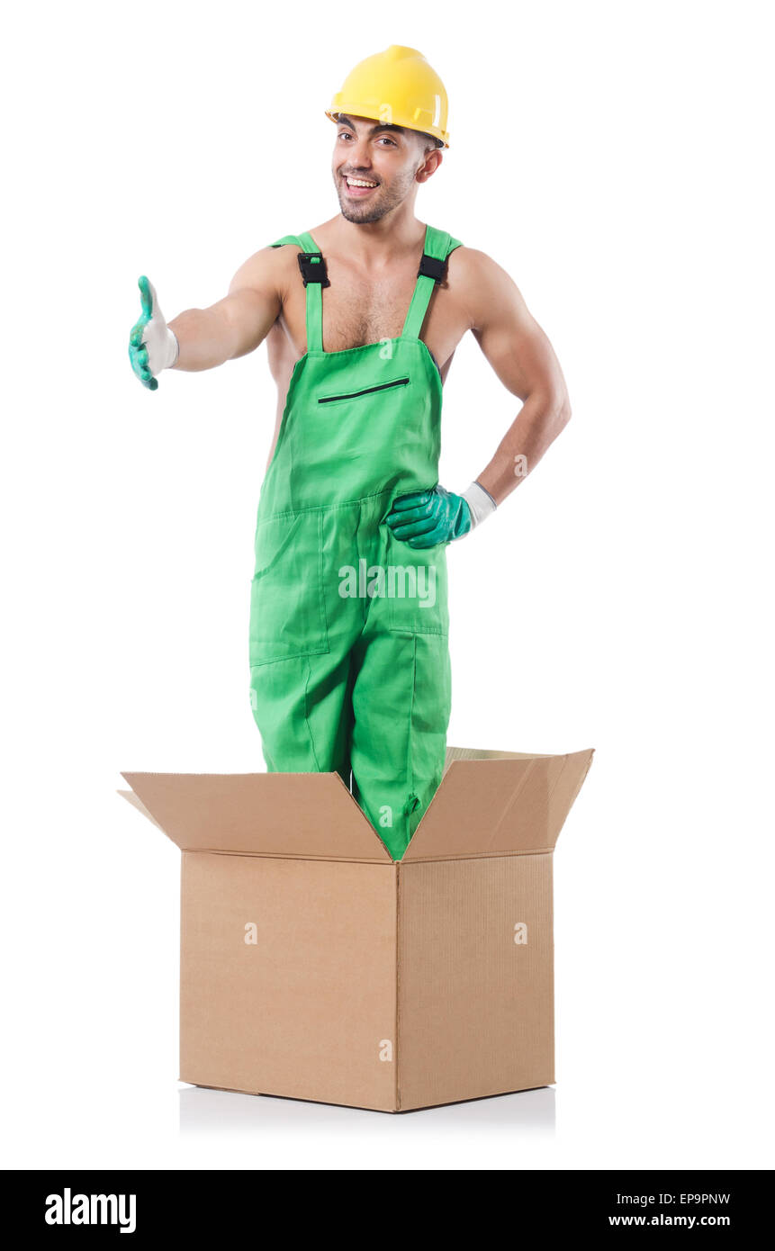 Man boxes in warehouse Cut Out Stock Images & Pictures - Alamy
