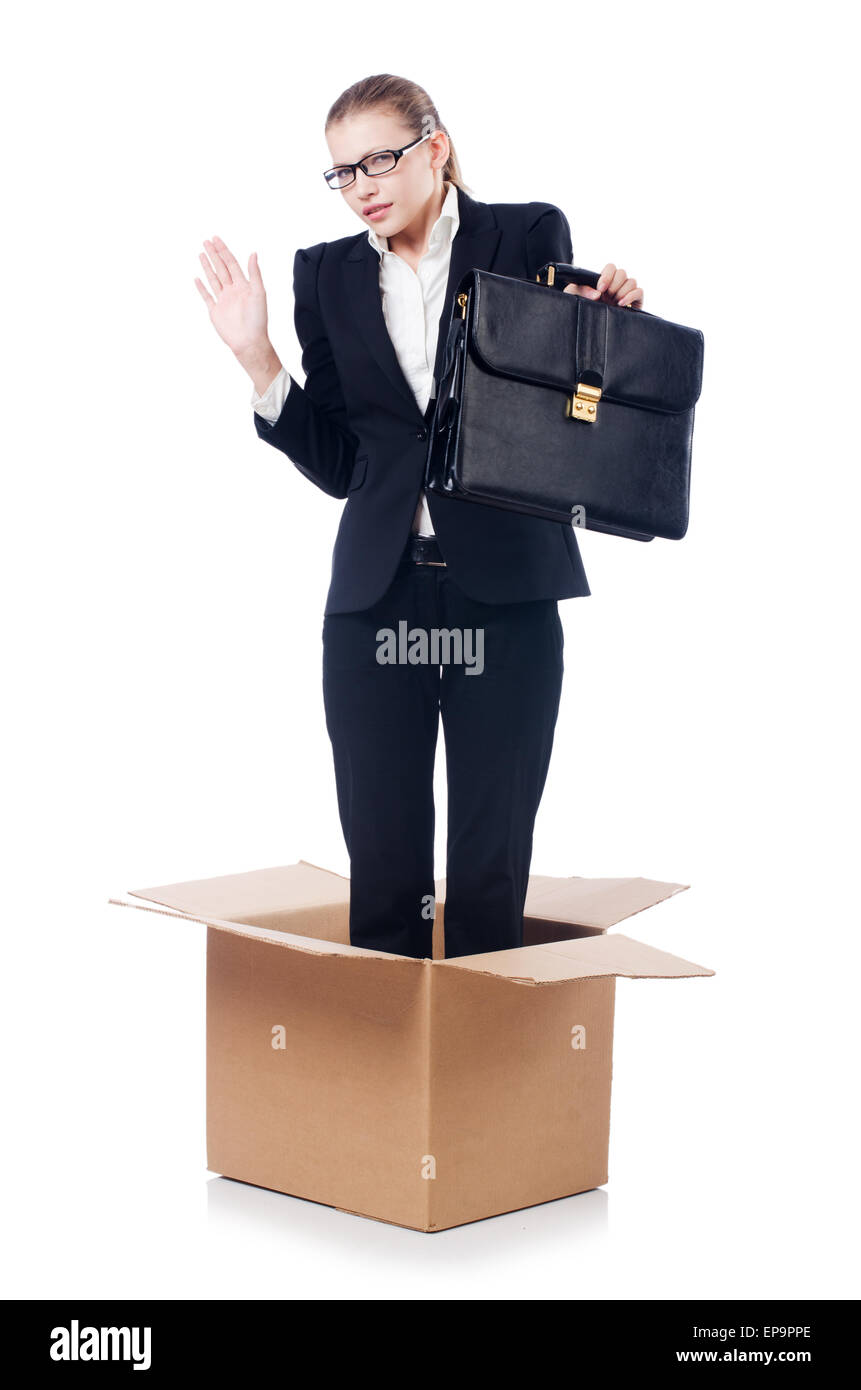 Woman in thinking out of box concept Stock Photo - Alamy