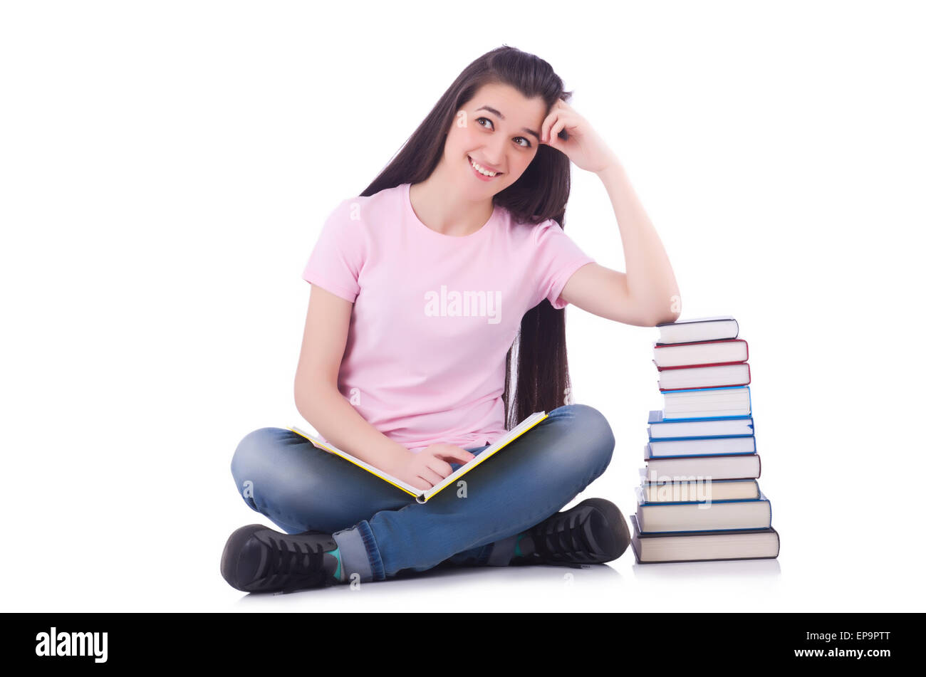 Student with books isolated on white Stock Photo - Alamy
