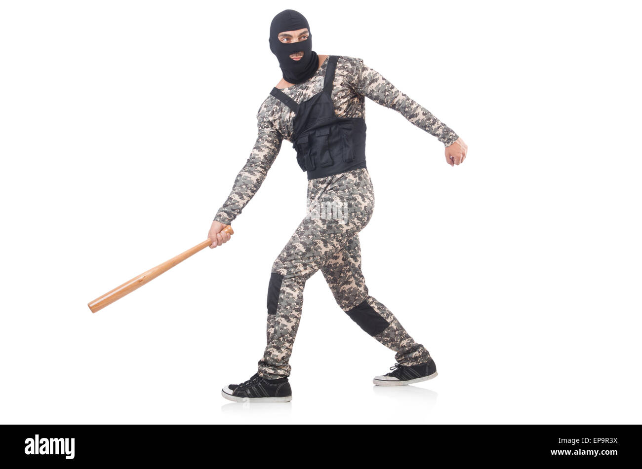 Soldier with baseball bat isolated on white Stock Photo - Alamy