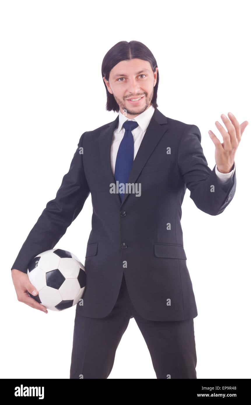 Man with football isolated on white Stock Photo - Alamy