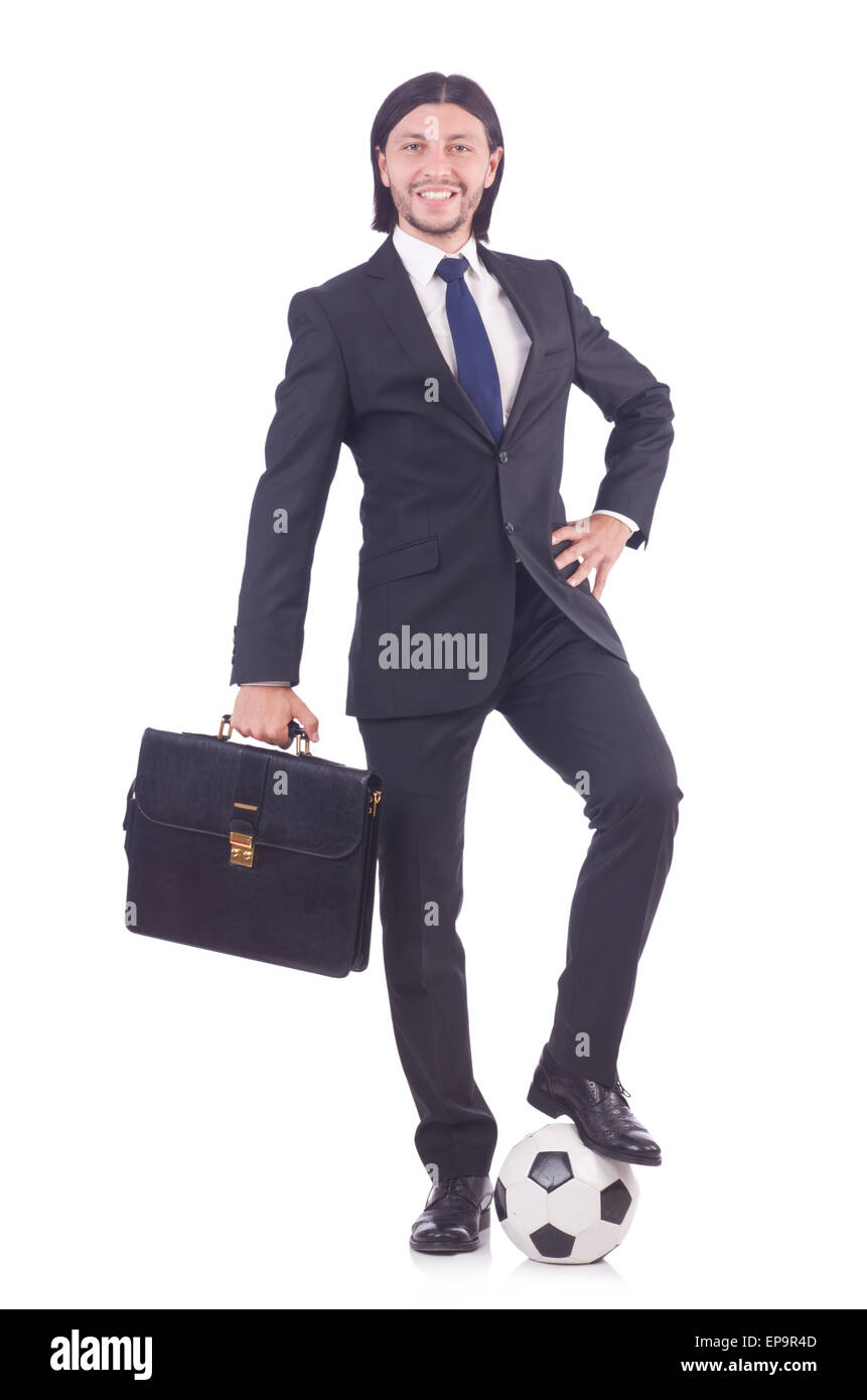 Man with football isolated on white Stock Photo - Alamy