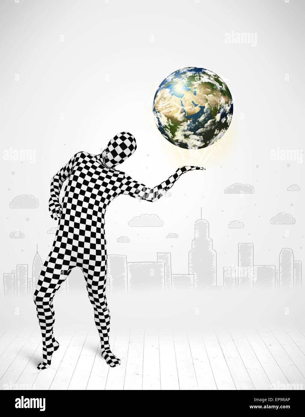 Male character holding planet earth in hands hi-res stock photography ...