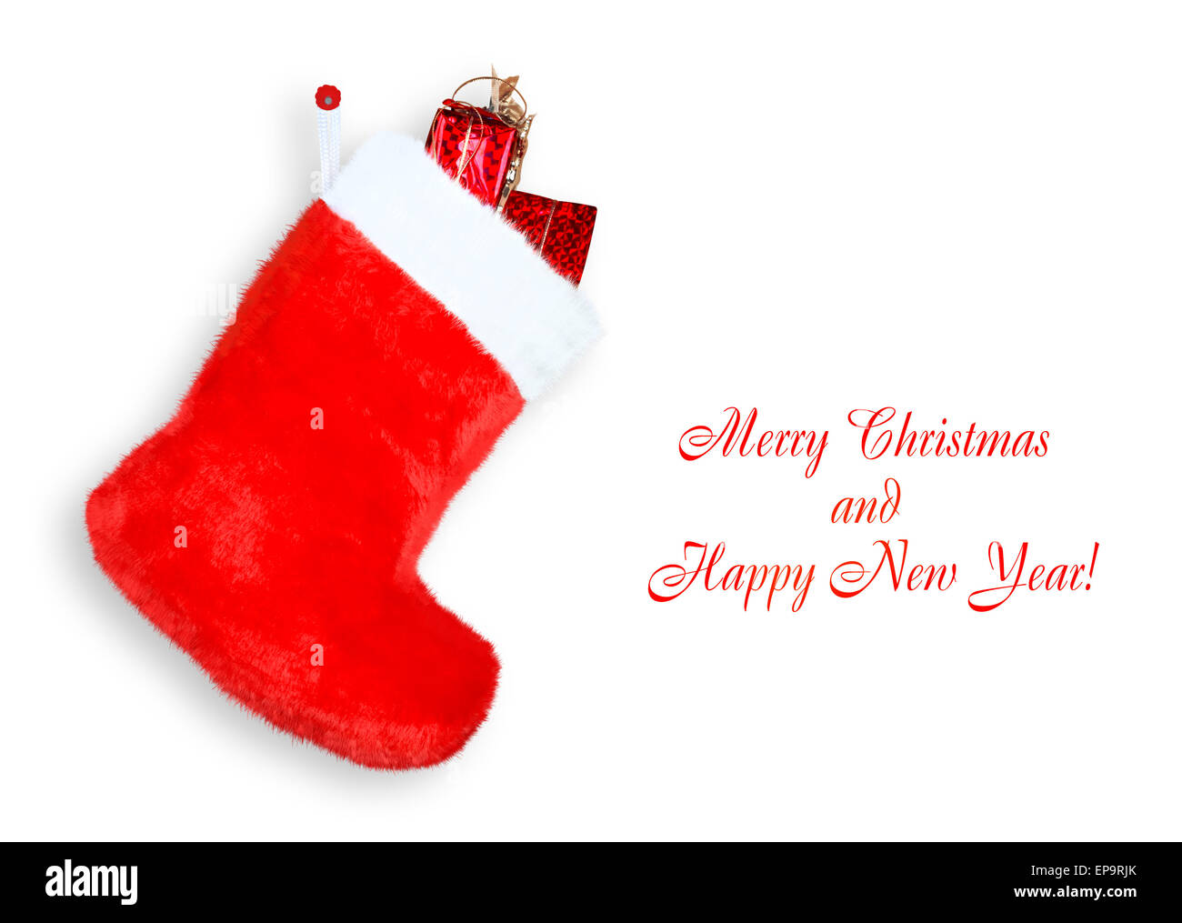 Red christmas boot with gifts on white background isolated Stock Photo ...