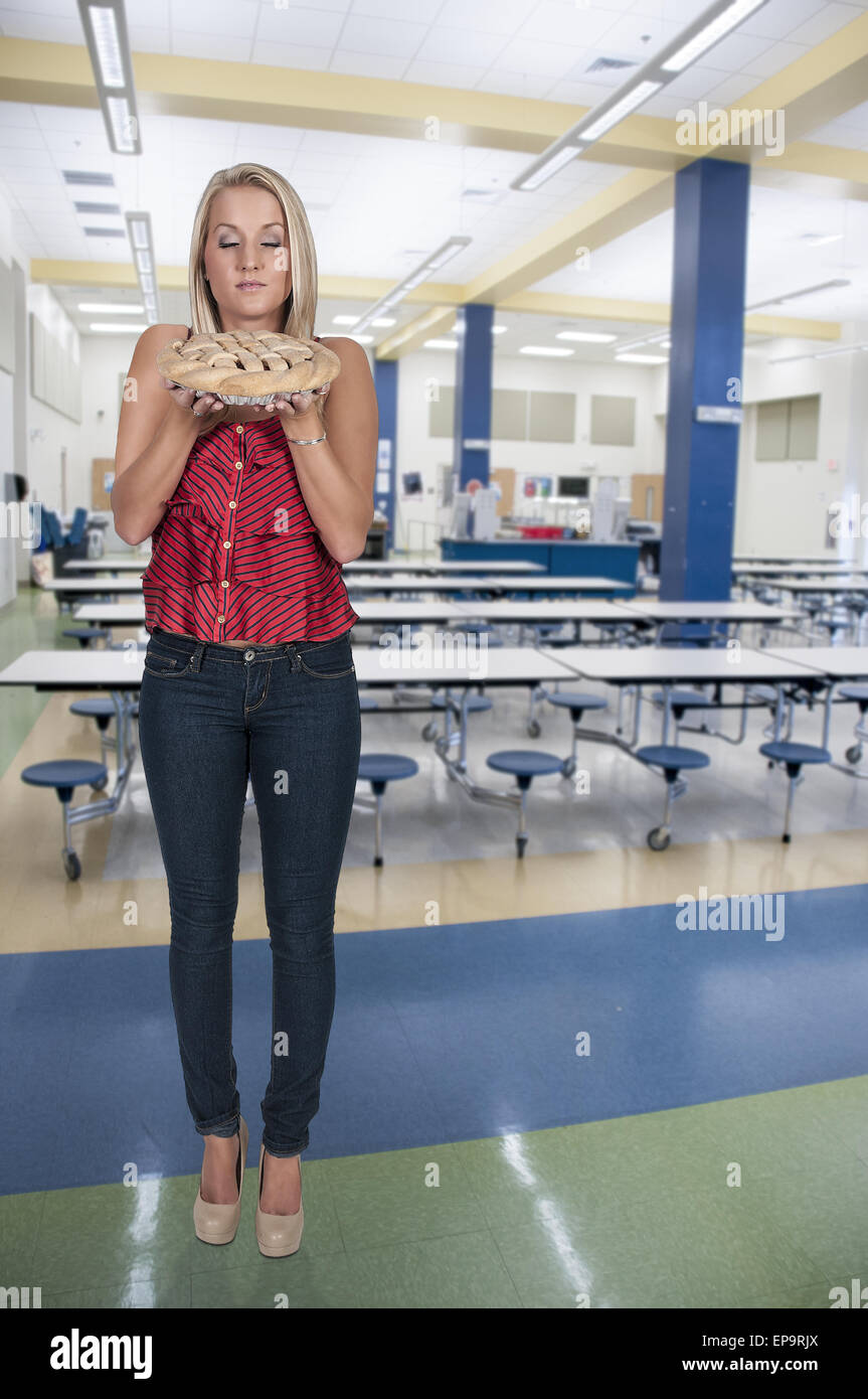 Woman with Pie Stock Photo - Alamy
