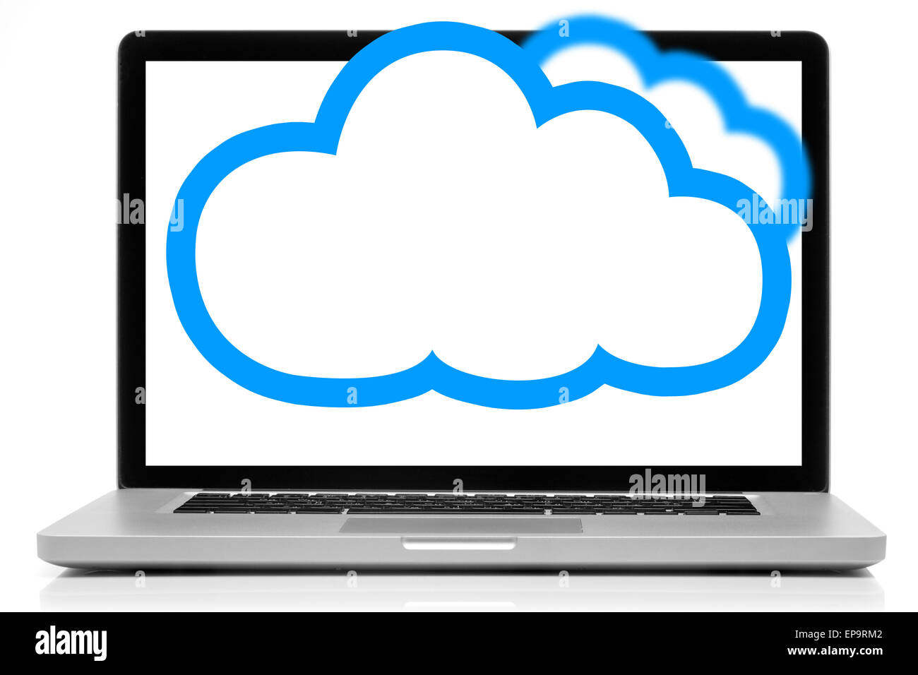 Cloud computing network concept. Notebook with cloud isolated on white ...