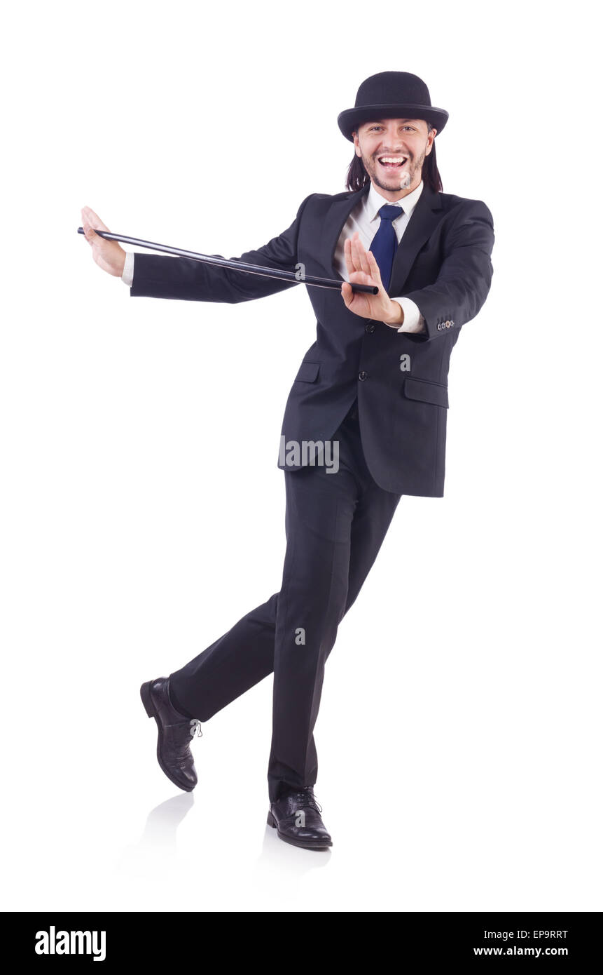 Man dancing with walking stick on white Stock Photo - Alamy