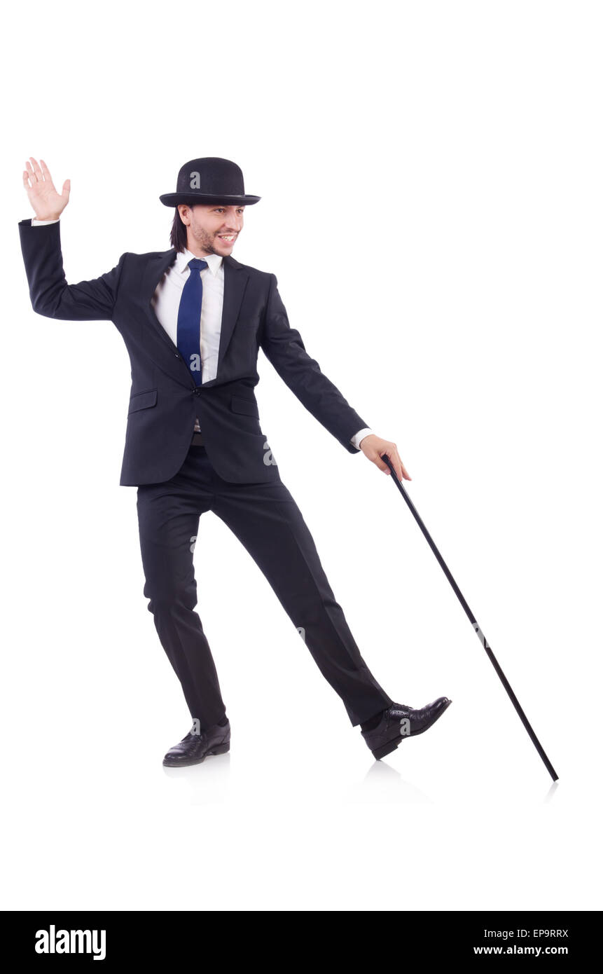 Man dancing with walking stick on white Stock Photo - Alamy