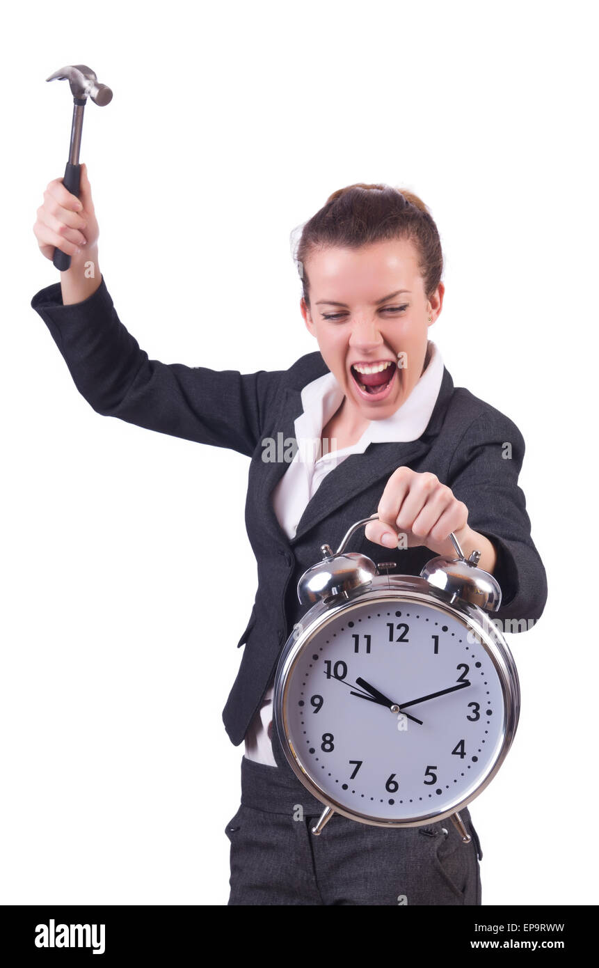 Woman trying break clock hi-res stock photography and images - Alamy