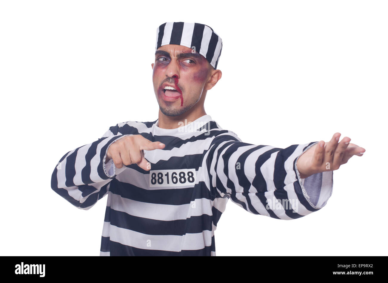 Prisoner with bad bruises on white Stock Photo - Alamy