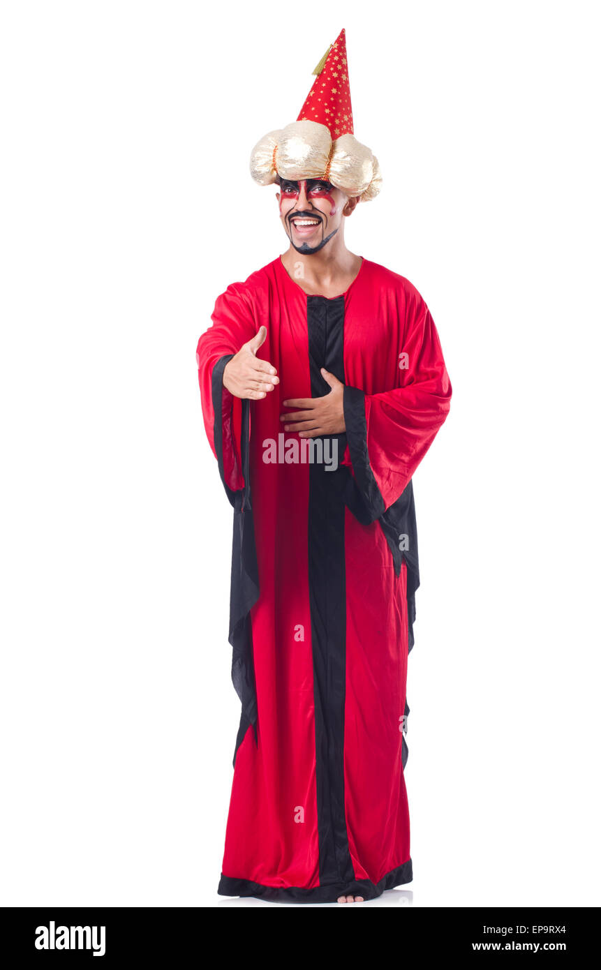 Wizard in red costume isolated on white Stock Photo - Alamy