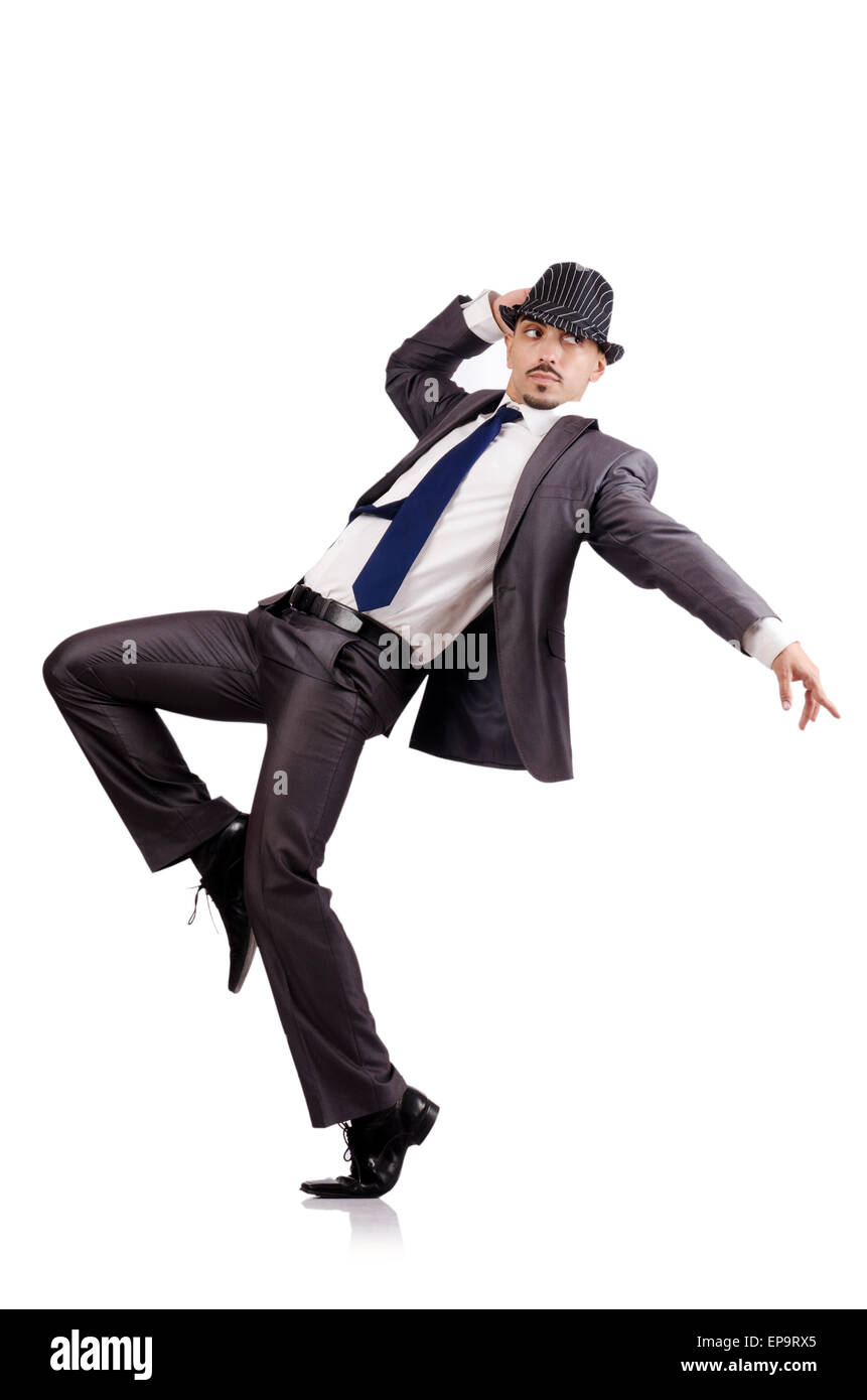 Dancing businessman isolated on white Stock Photo - Alamy
