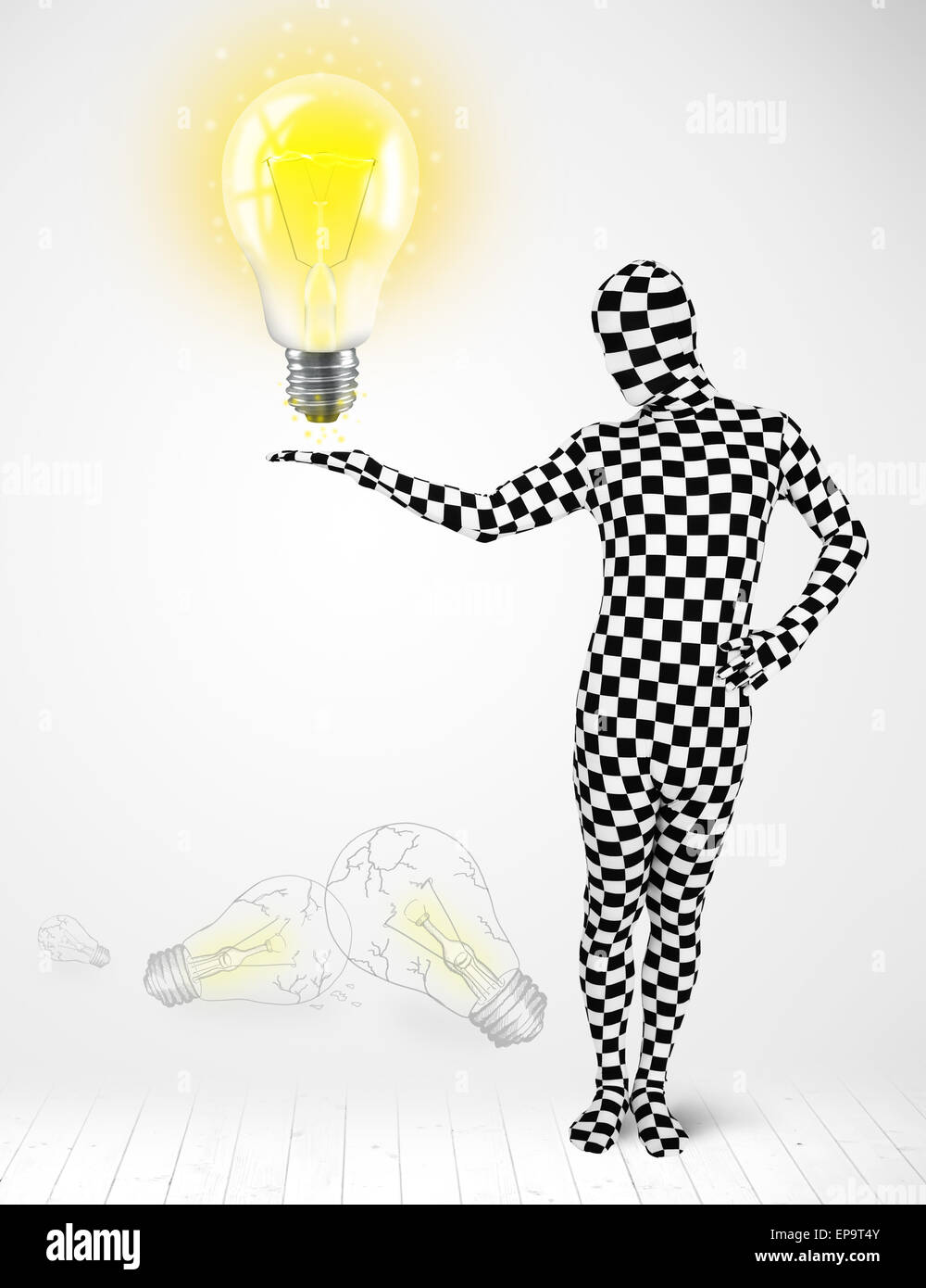 Man in full body with glowing light bulb Stock Photo - Alamy