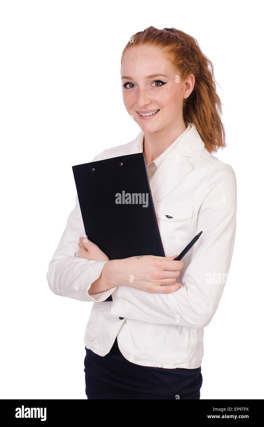 Young student with binder on white Stock Photo - Alamy