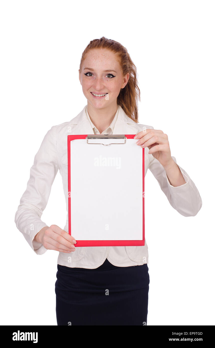 Young student with binder on white Stock Photo - Alamy