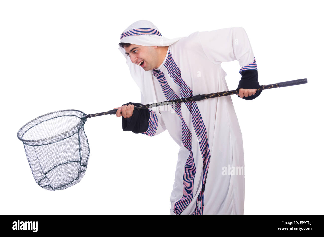 Arab businessman with catching net on white Stock Photo - Alamy
