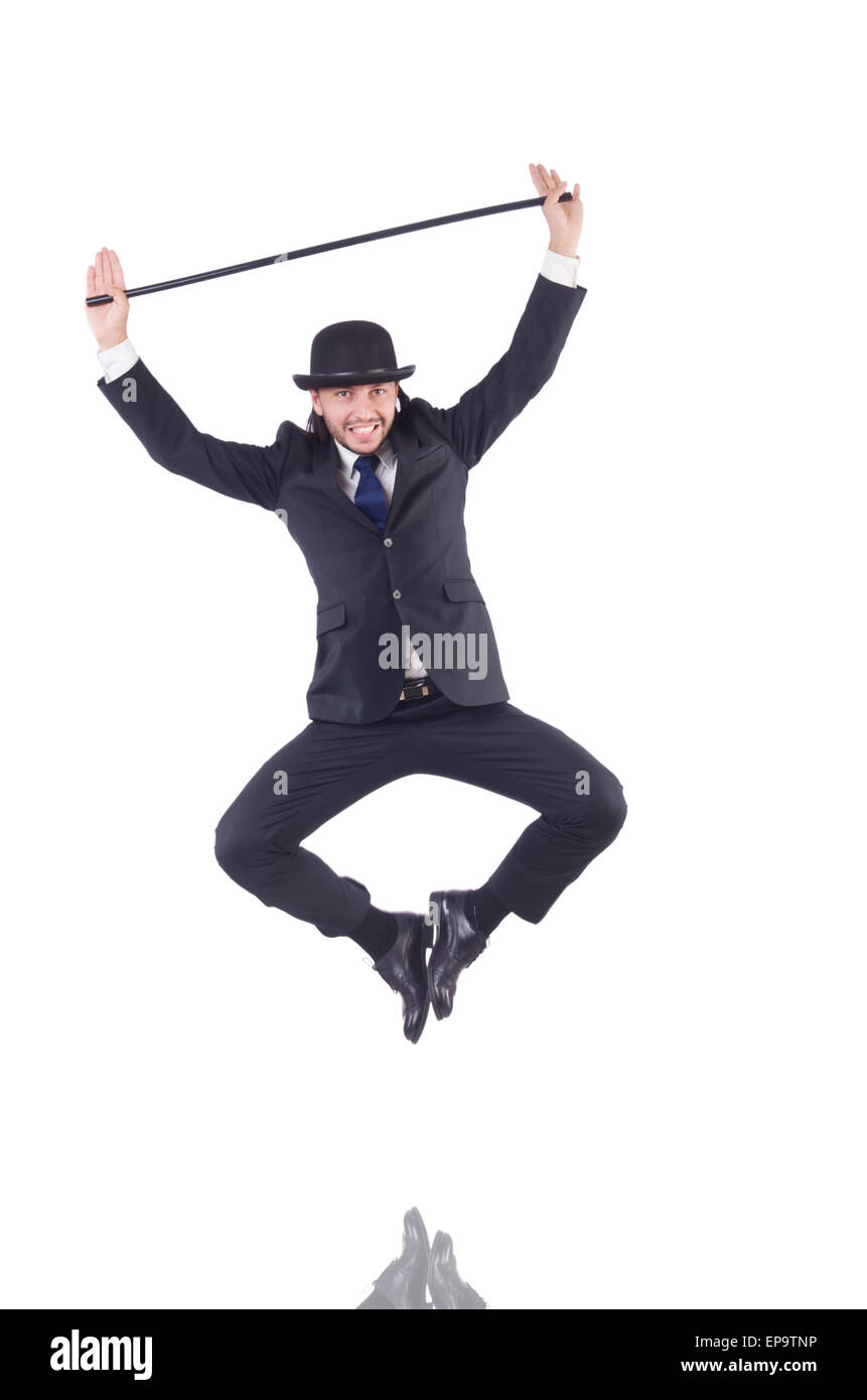 Man dancing with walking stick on white Stock Photo - Alamy