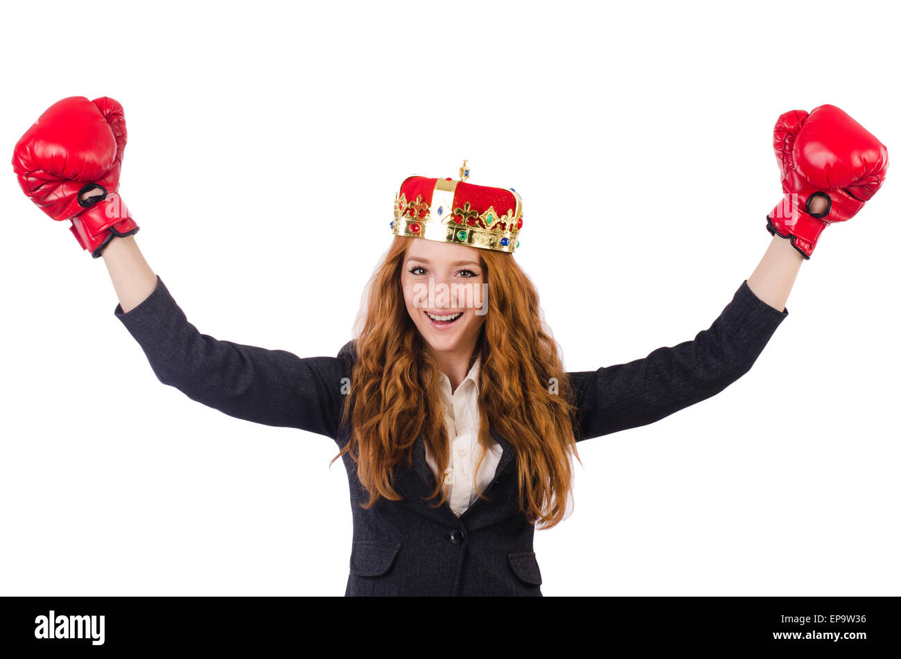Queen boxer businesswoman isolated on white Stock Photo - Alamy