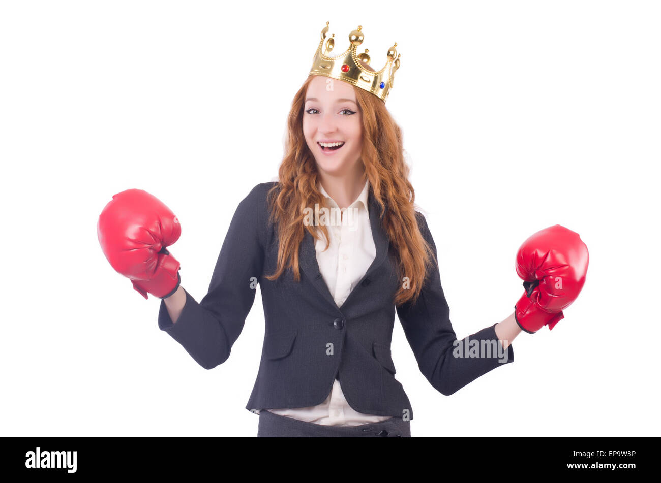 Queen boxer businesswoman isolated on white Stock Photo - Alamy