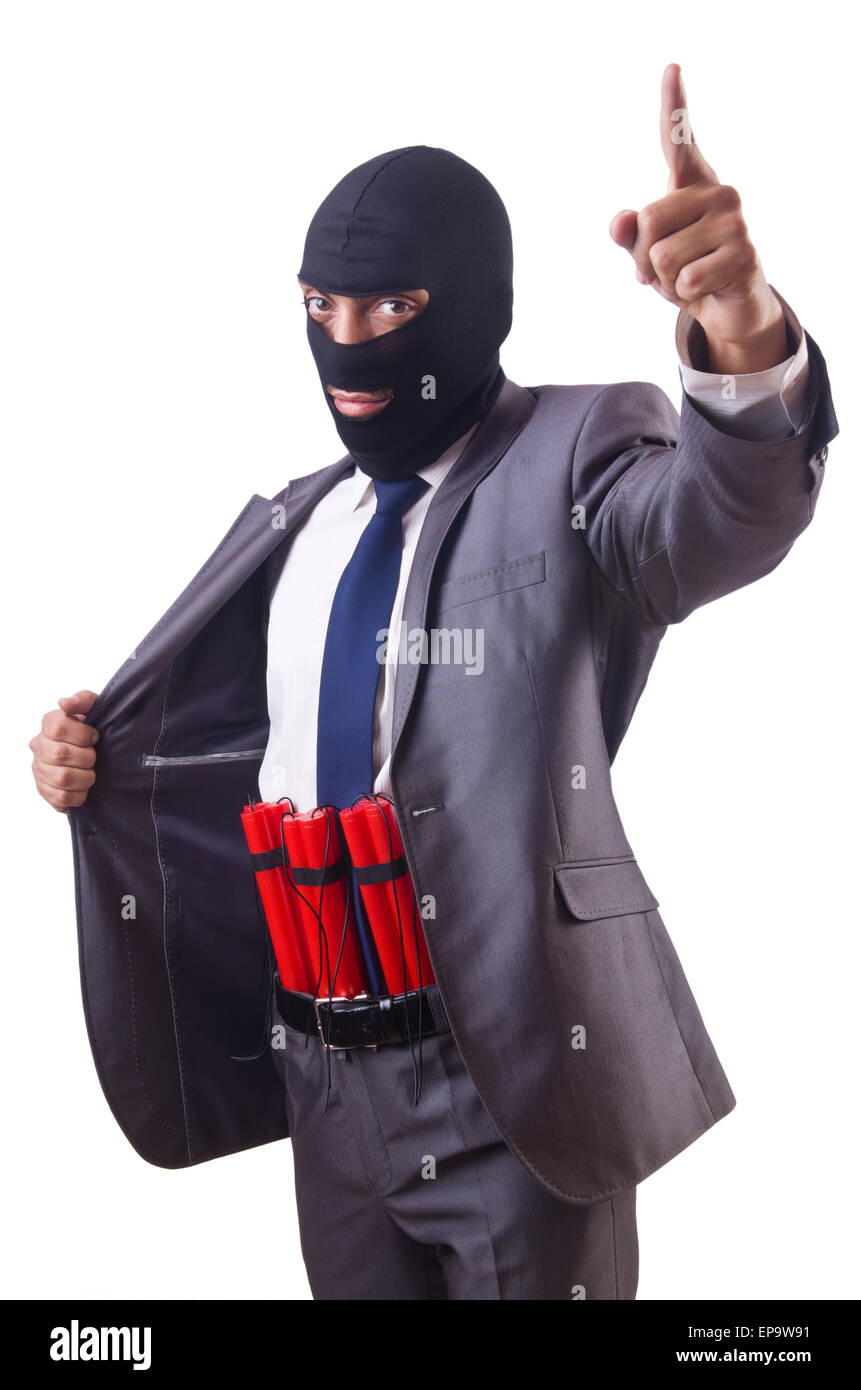 Terrorist with dynamite isolated on white Stock Photo - Alamy
