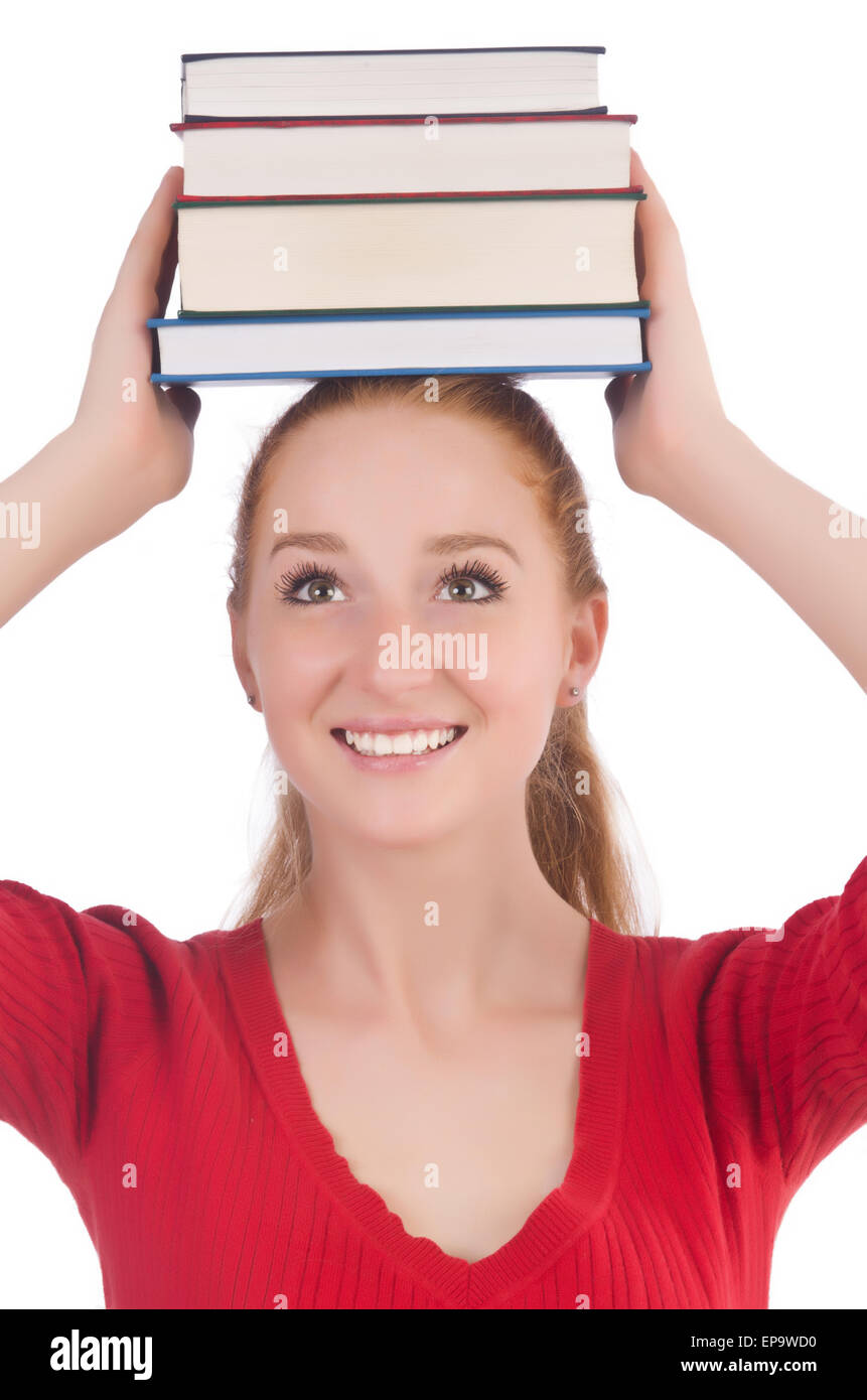 Young student with books on white Stock Photo - Alamy
