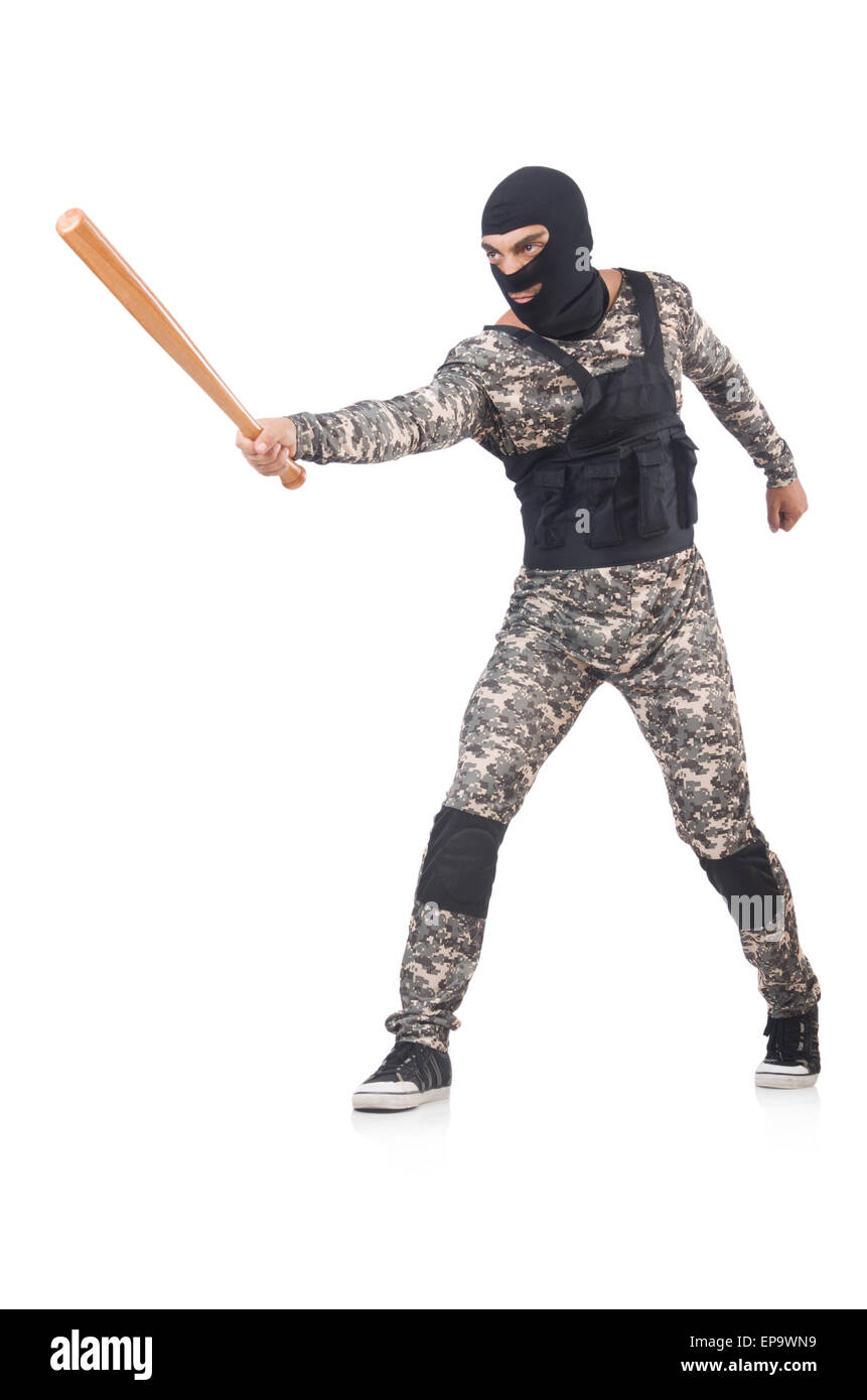 Soldier with baseball bat isolated on white Stock Photo - Alamy