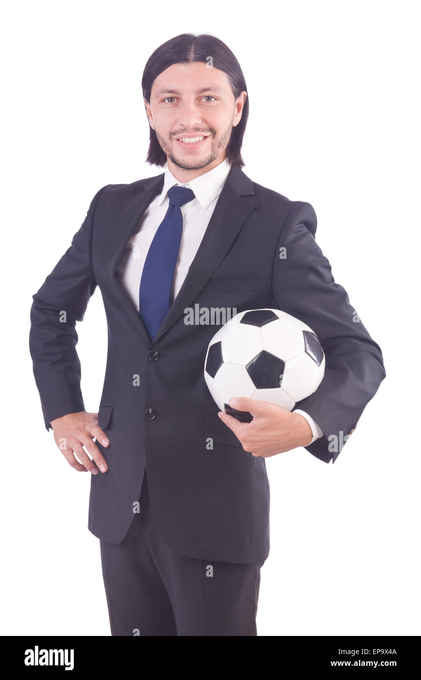 Man with football isolated on white Stock Photo - Alamy