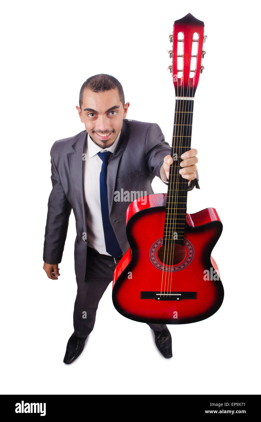 Businessman quitar player isolated on white Stock Photo - Alamy