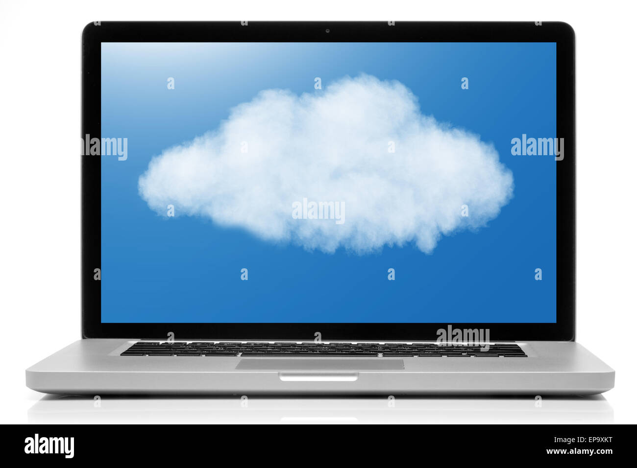 Cloud computing network concept. Notebook with cloud isolated on white ...