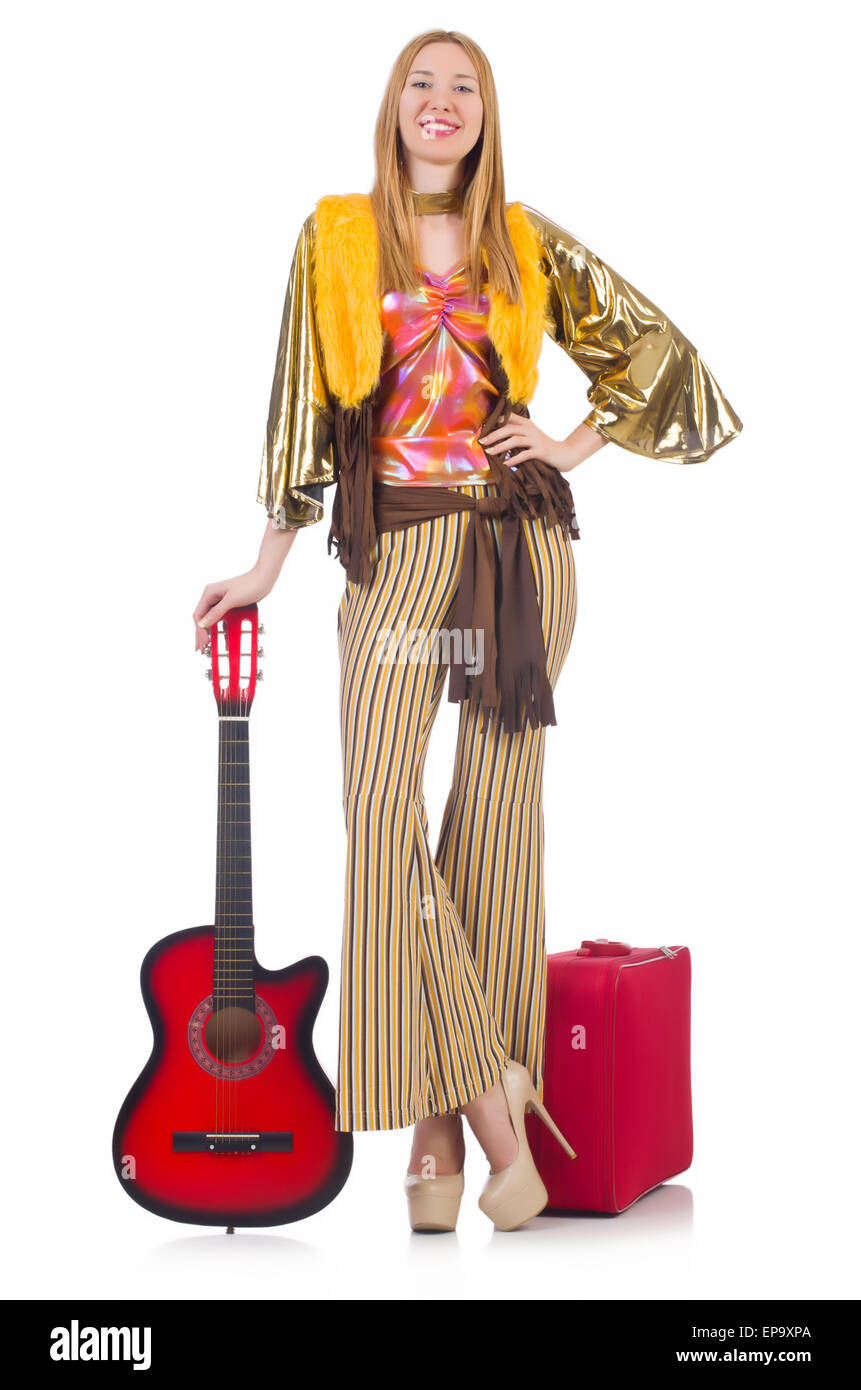 Tall guitar player isolated on white Stock Photo - Alamy