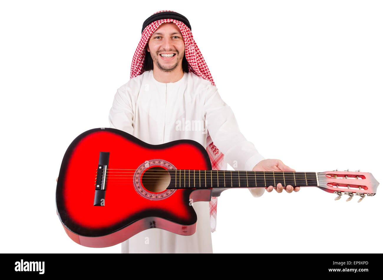 Arab man playing guitar isolated on white Stock Photo - Alamy