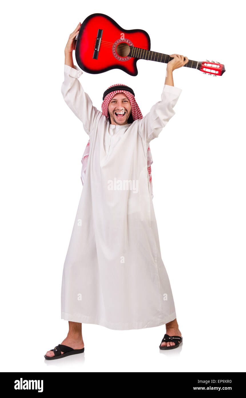 Arab man playing guitar isolated on white Stock Photo - Alamy
