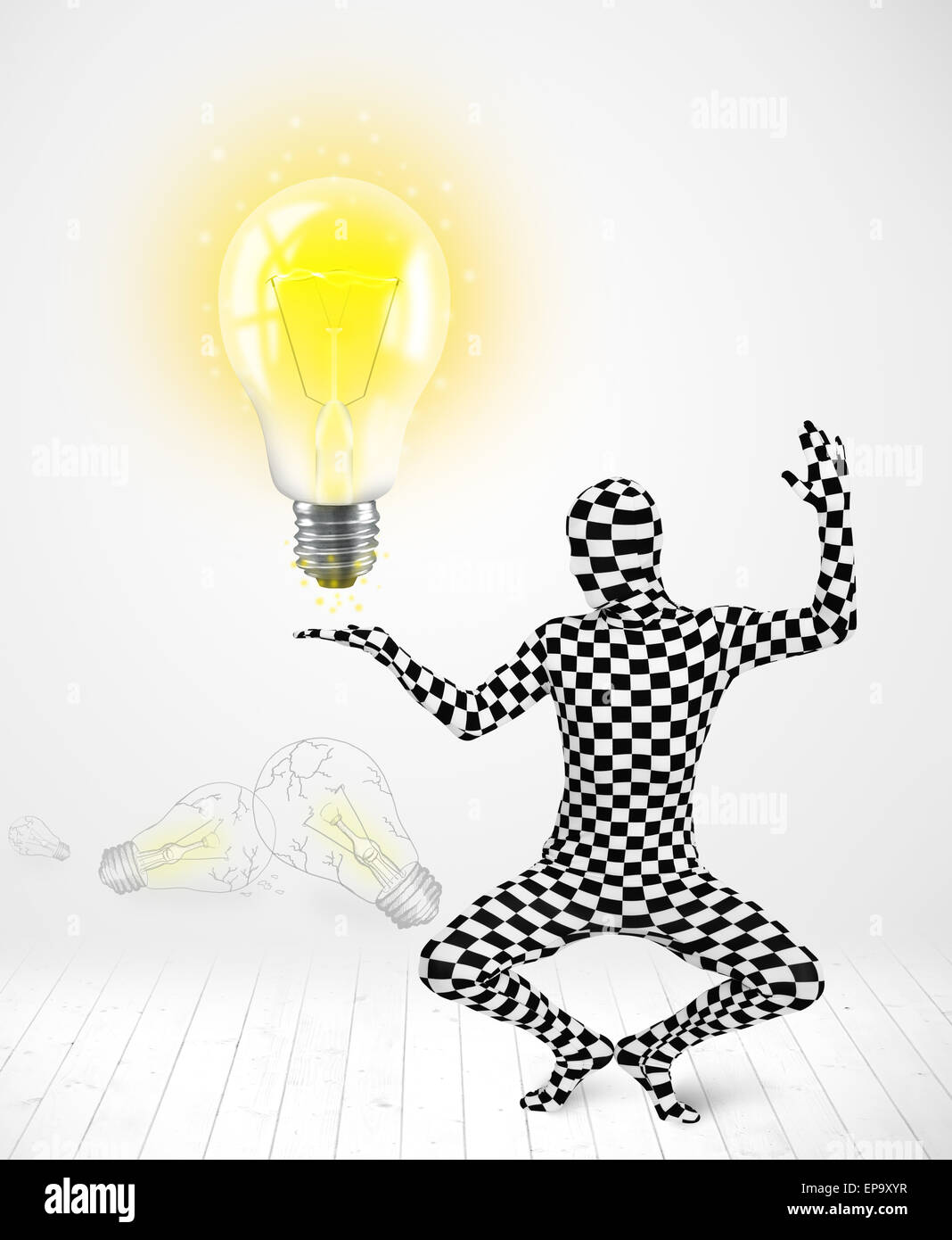 Man in full body with glowing light bulb Stock Photo - Alamy