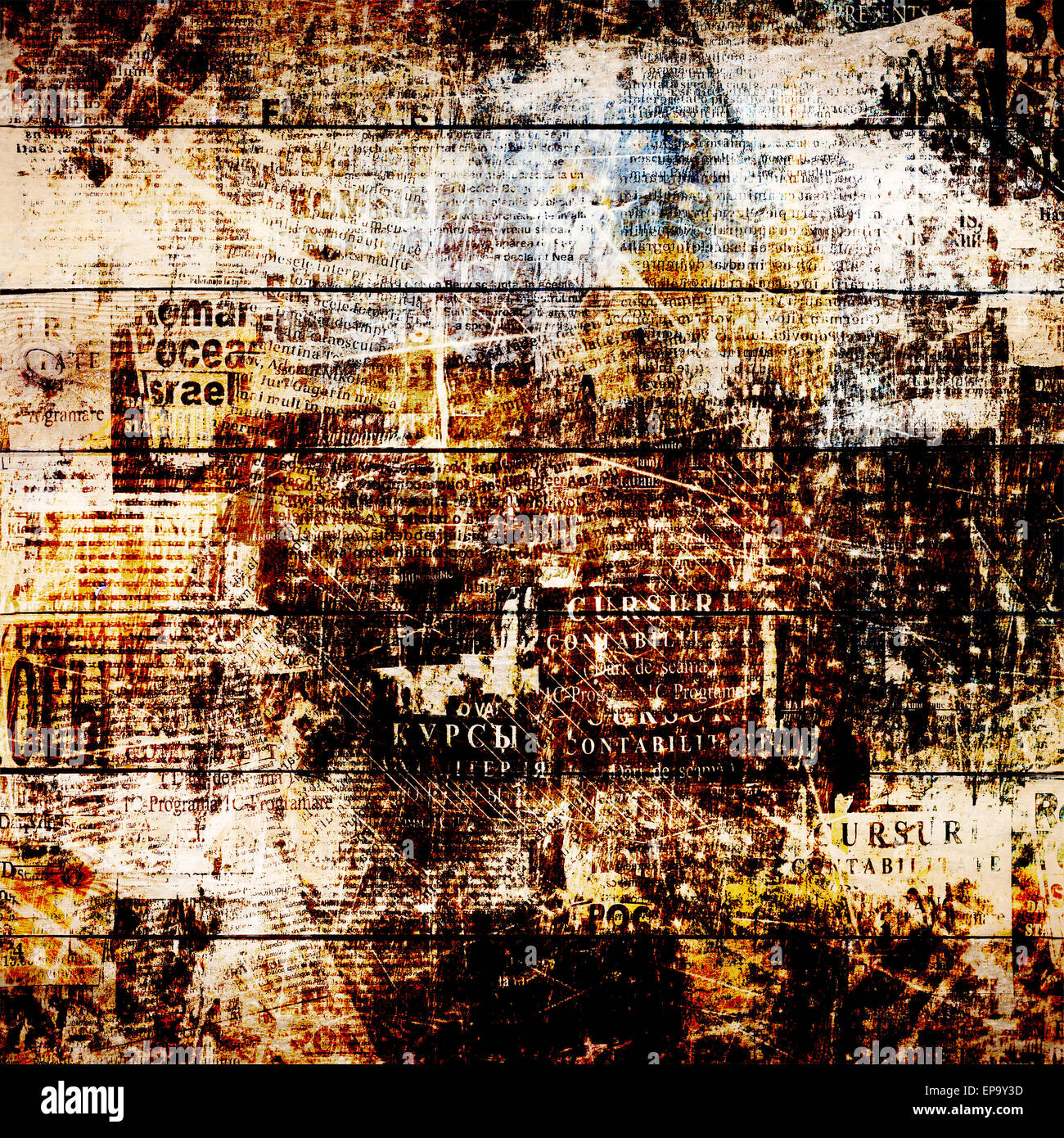 Grunge abstract newspaper background for design with old torn posters ...