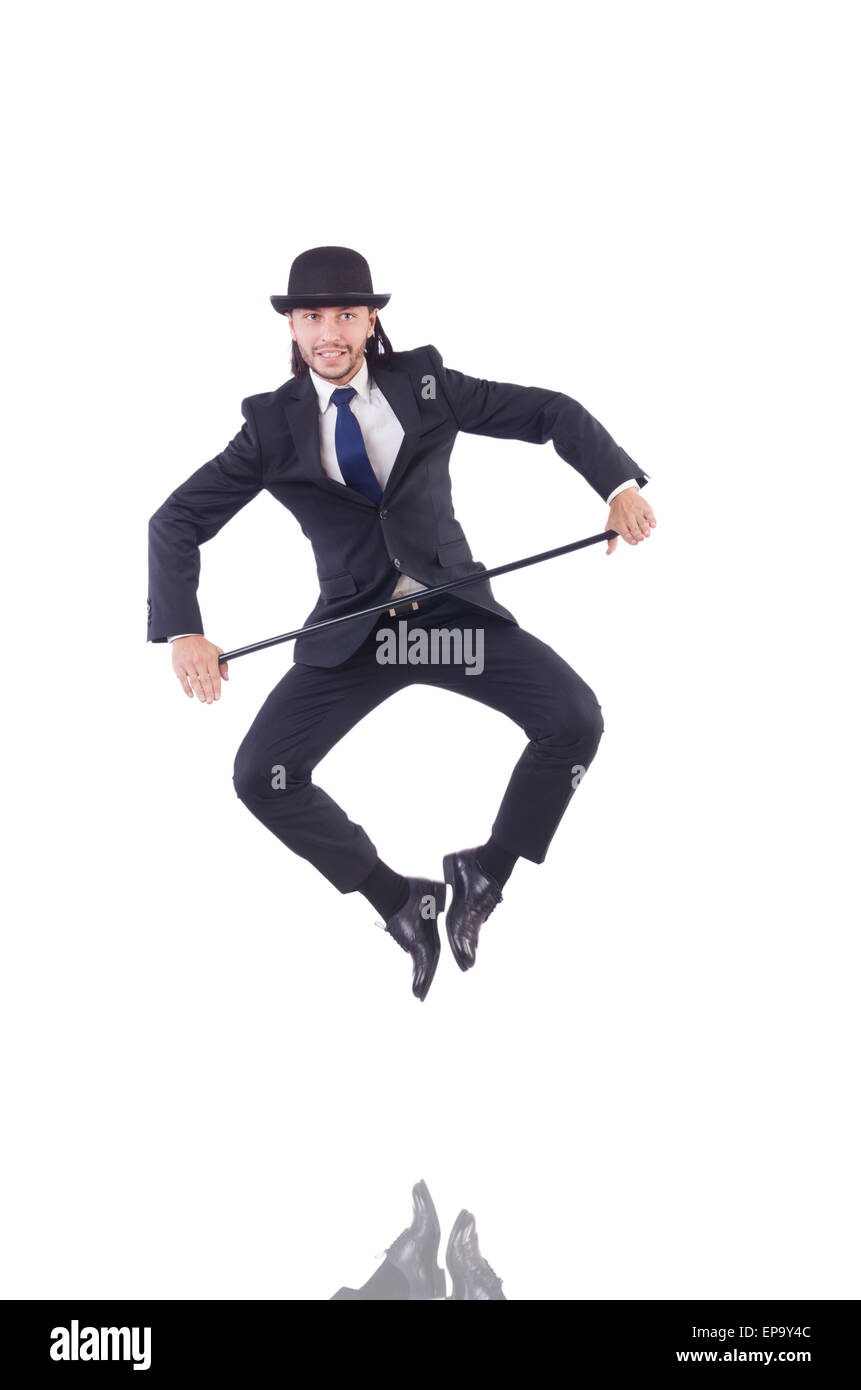 Man dancing with walking stick on white Stock Photo - Alamy