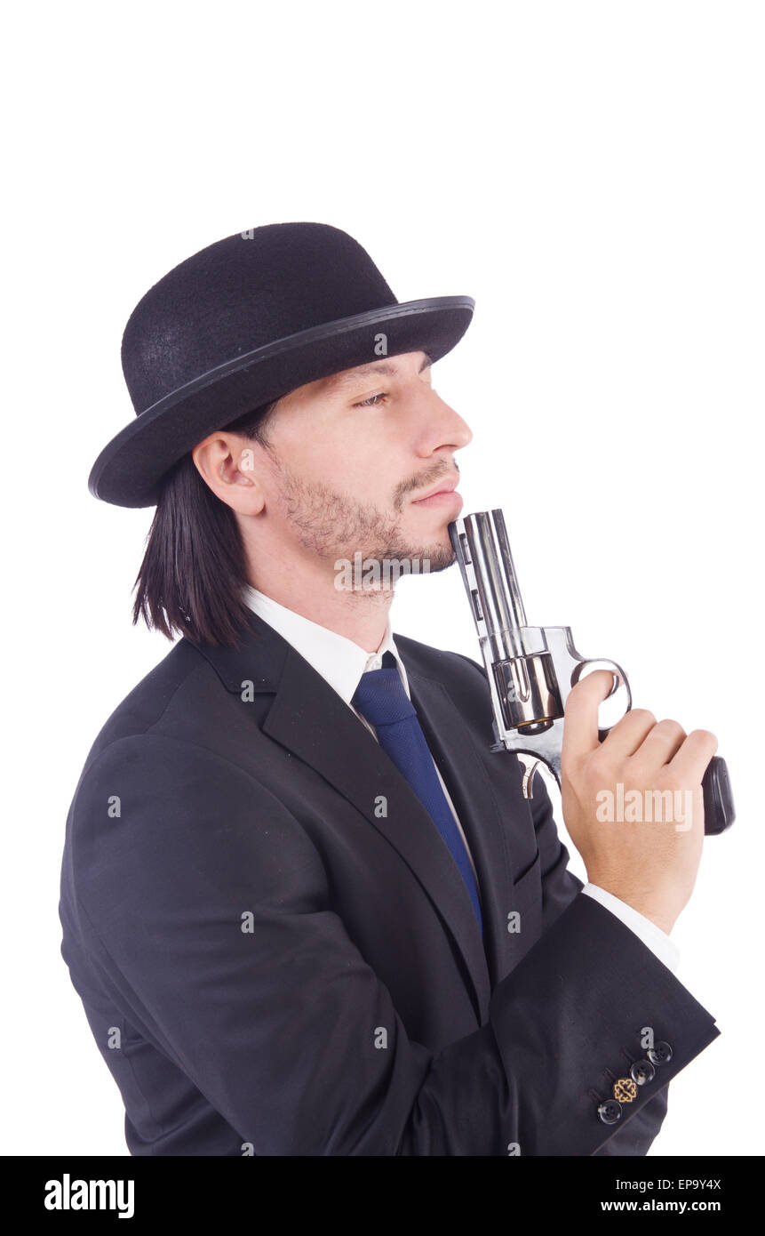 Man with gun isolated on the white Stock Photo - Alamy