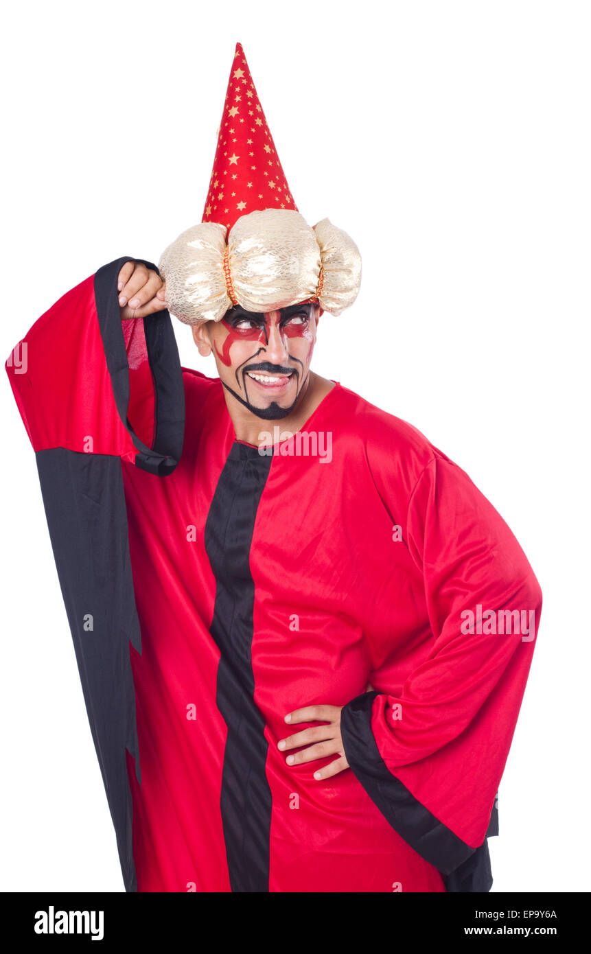 Wizard in red costume isolated on white Stock Photo - Alamy