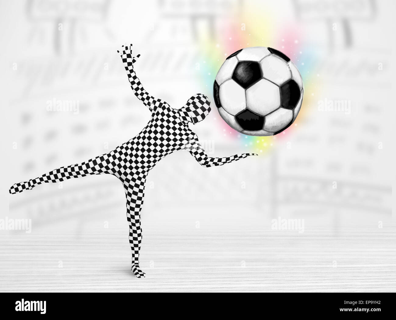 man in full body suit holdig soccer ball Stock Photo - Alamy