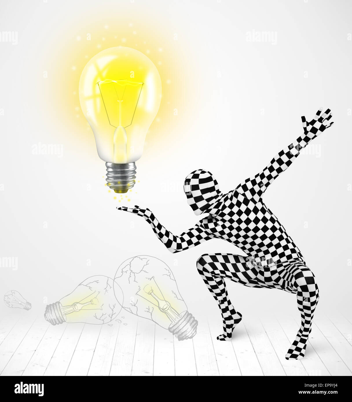 Man in full body with glowing light bulb Stock Photo - Alamy