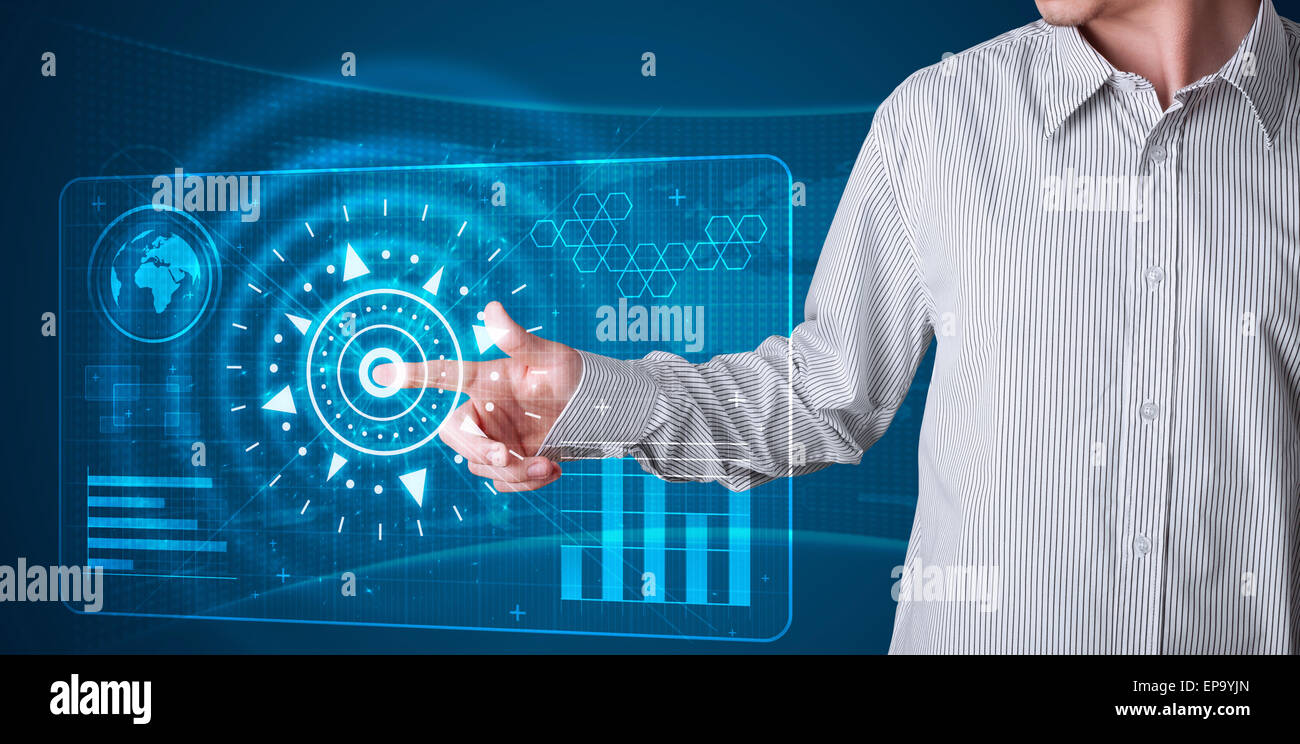 Businessman pressing high tech type of modern buttons Stock Photo - Alamy