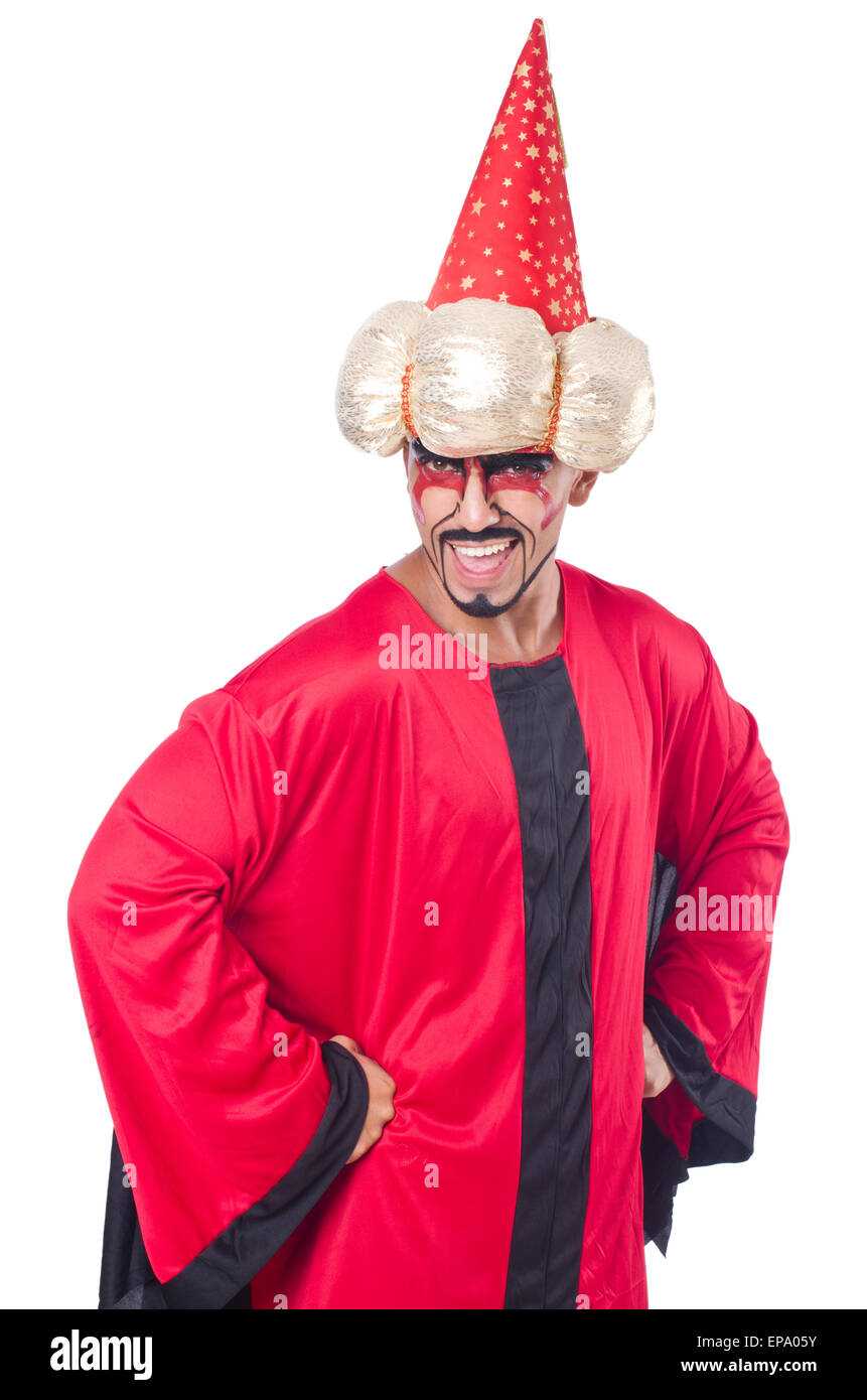 Wizard in red costume isolated on white Stock Photo - Alamy