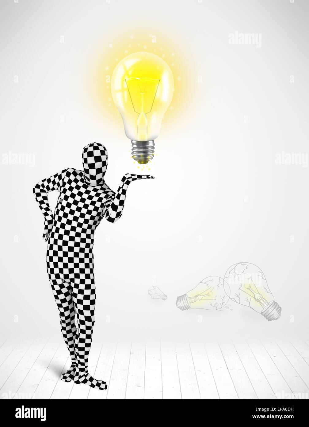 Man in full body with glowing light bulb Stock Photo - Alamy