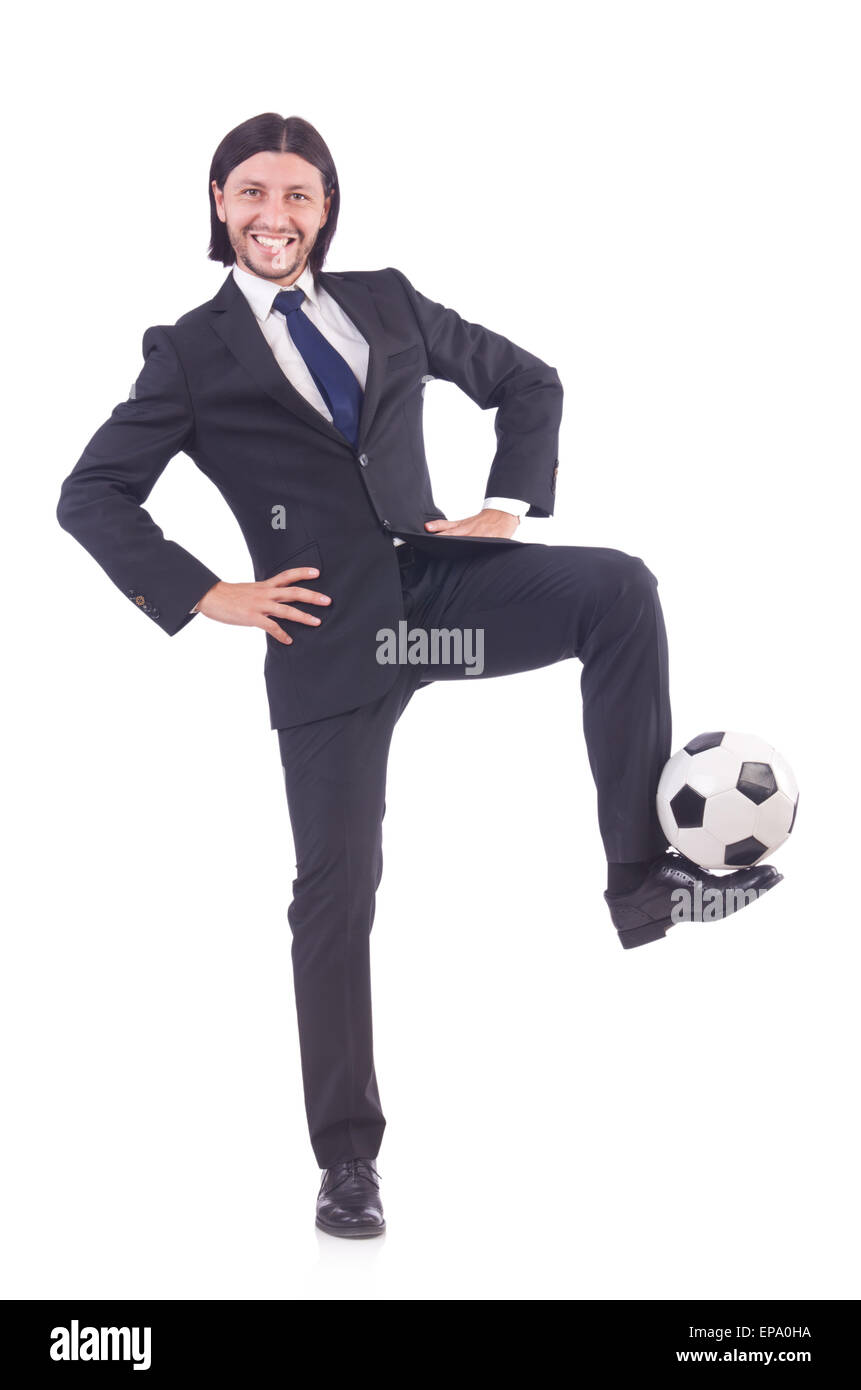 Man with football isolated on white Stock Photo - Alamy