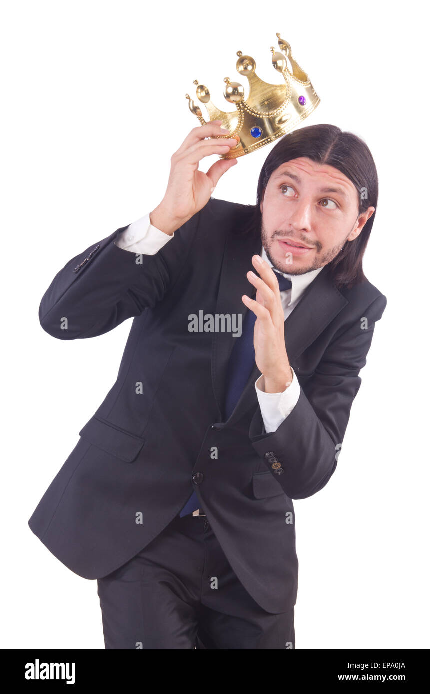 Businessman with crown isolated on white Stock Photo - Alamy