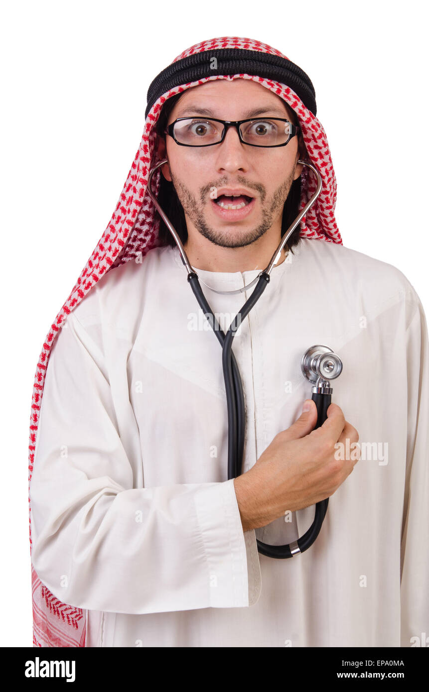 Arab doctor with stethoscope on white Stock Photo - Alamy