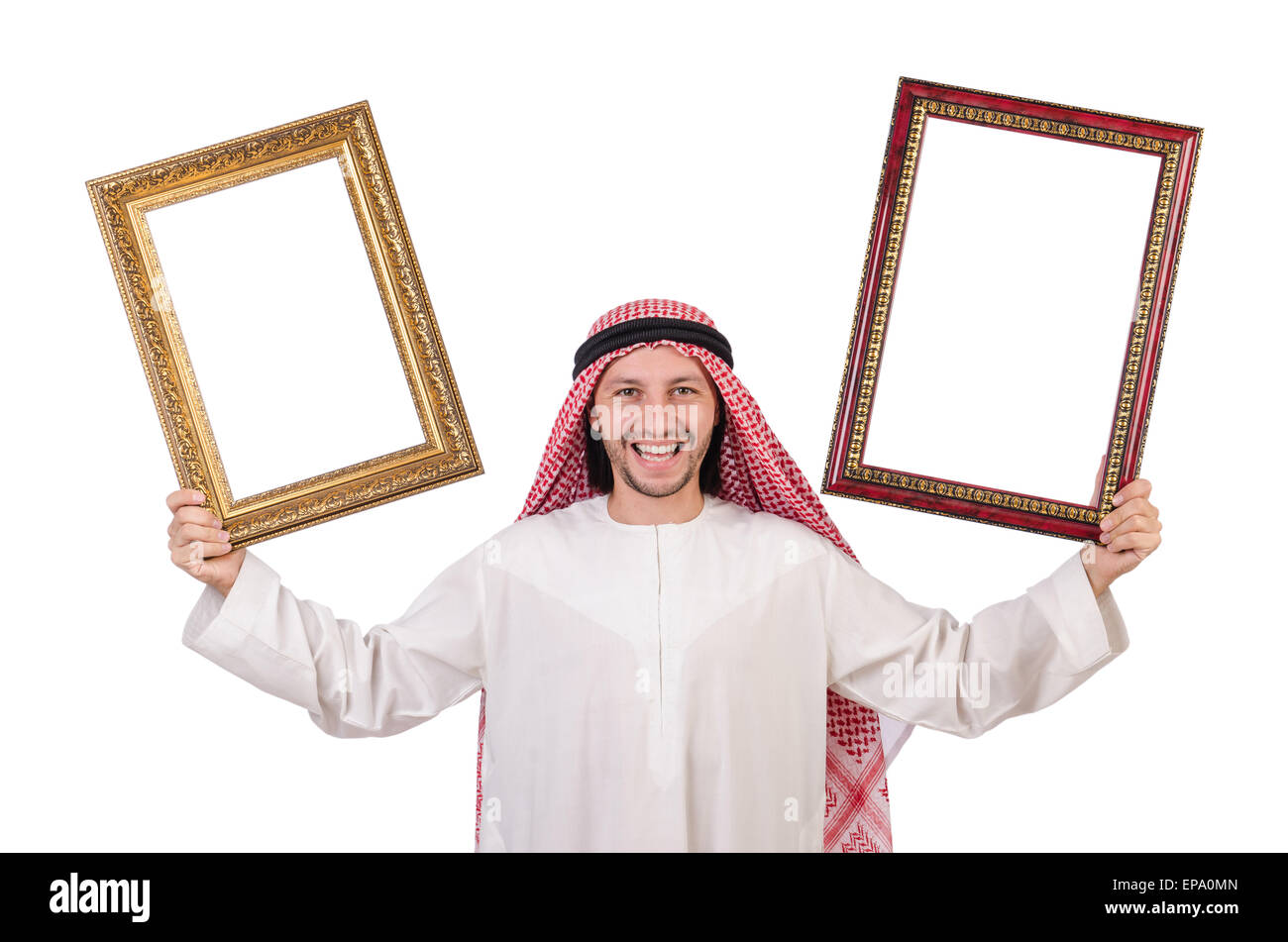 Arab with picture frame on white Stock Photo - Alamy