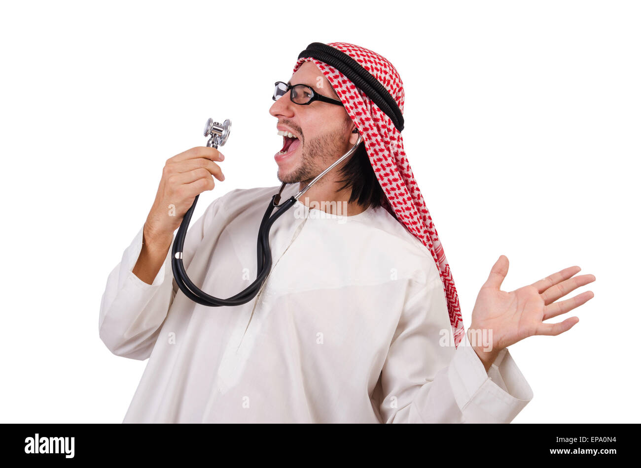 Arab doctor with stethoscope on white Stock Photo - Alamy