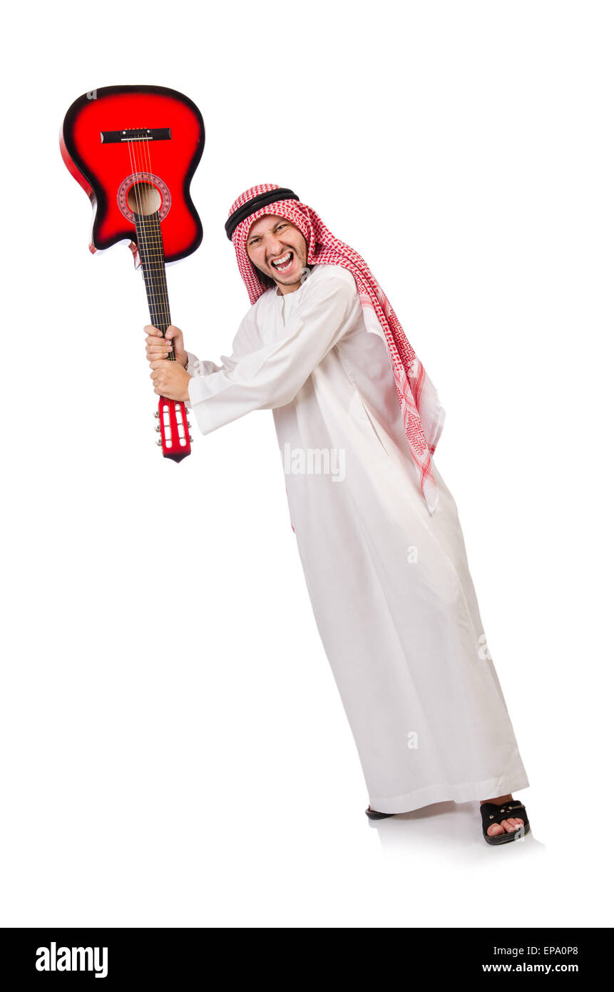 Arab man playing guitar isolated on white Stock Photo - Alamy