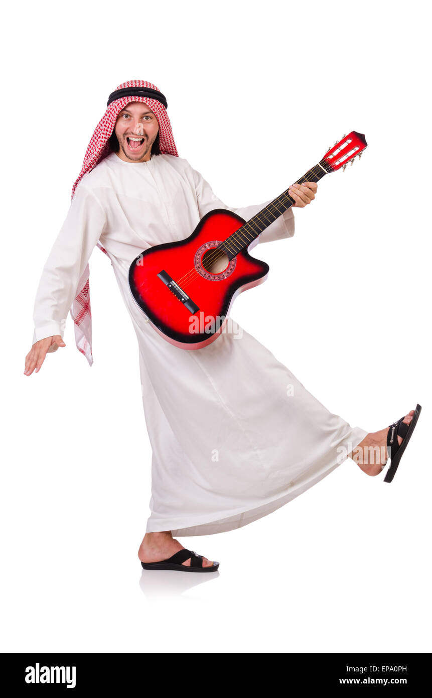 Arab man playing guitar isolated on white Stock Photo - Alamy