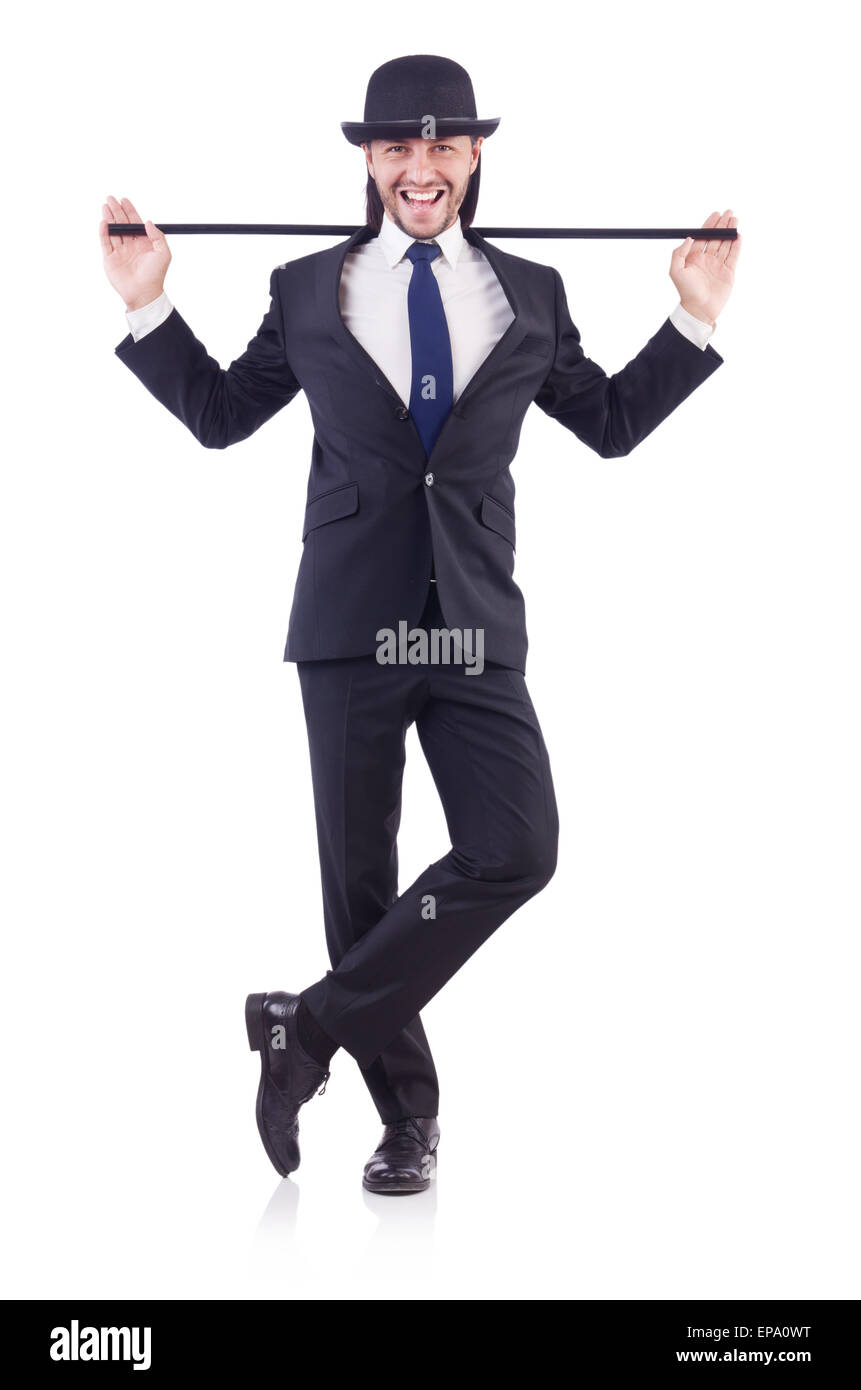 Man dancing with walking stick on white Stock Photo - Alamy